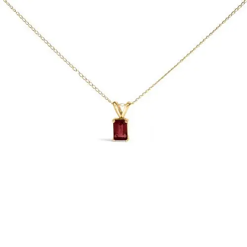 HAUS OF BRILLIANCE 14k Gold Emerald Cut Gemstone Solitaire Pendant Necklace - Red Garnet | Yellow